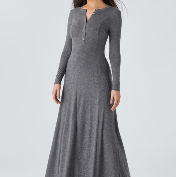 HALARA | Dresses | Nwt Elegant Gray Long Sleeve Dress Round Neck Flare ...